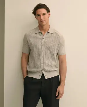 Brooks Brothers Cotton Cable-knit Short-sleeve Polo Sweater - Grey