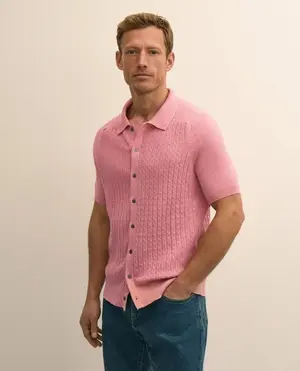 Brooks Brothers Cotton Cable-knit Short-sleeve Polo Sweater - Pink