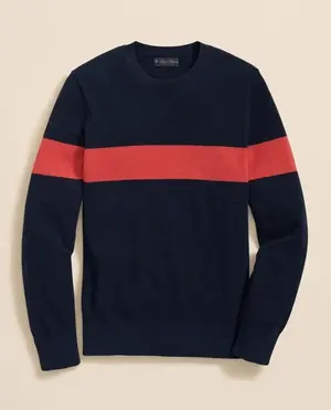 Brooks Brothers Supima Cotton Crewneck Chest Stripe Sweater | | Medium - Navy