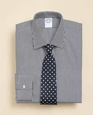 Brooks Brothers Pure Supima Cotton Regular-finish Ainsley Collar, Mini Stripe Dress Shirt - Black