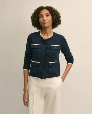 Brooks Brothers Cotton Tipped 4-pocket Cardigan Sweater - Navy