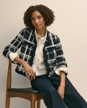 Brooks Brothers Cotton-blend Soft Plaid Cardigan Sweater - Ivory