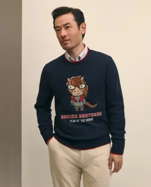 Brooks Brothers Lunar New Year Merino Wool-blend Intarsia Crewneck Sweater - Navy