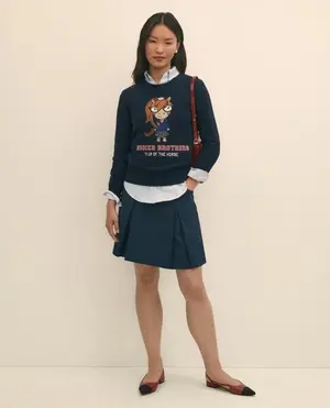 Brooks Brothers Lunar New Year Merino-wool-blend Intarsia Crewneck Sweater | | Medium - Navy