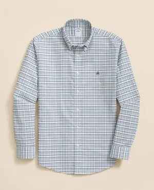 Brooks Brothers Stretch Non-iron Oxford Button-down Collar, Tattersall Sport Shirt - Blue