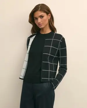 Brooks Brothers Windowpane Open Cardigan | | Large - Black