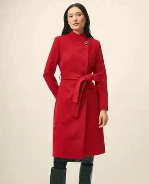 Brooks Brothers Wrap Coat In Water-repellent Brushed-twill Wool - Red