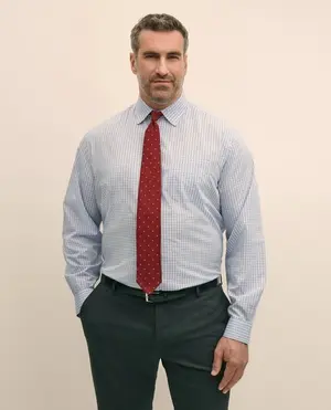 Brooks Brothers Big & Tall Stretch Cotton Broadcloth Non-iron Ainsley Collar Glen Plaid, Dress Shirt - Blue