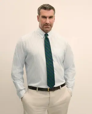 Brooks Brothers Big & Tall Stretch Cotton Broadcloth Non-iron Polo Button Down Collar, Dress Shirt - Blue