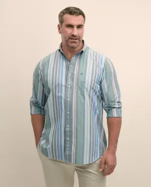 Brooks Brothers Big & Tall Friday Shirt, Poplin Awning Stripe - Blue
