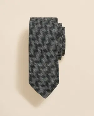 Brooks Brothers Wool Herringbone Tie - Grey