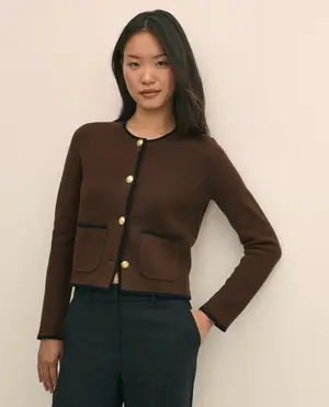 Brooks Brothers S Brushed Merino Wool Suede Trim Sweater Jacket | | Large - Medium Brown