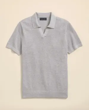 Brooks Brothers Supima Cotton Johnny Collar Sweater Shirt - Grey