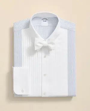 Brooks Brothers Cotton Oxford Polo Button-down Collar, 10-pleat Contrast-stripe Tuxedo Shirt - Blue
