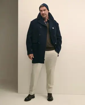Brooks Brothers Big & Tall Classic Wool Pea Coat - Navy