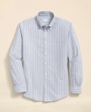 Brooks Brothers Stretch Cotton Non-iron Oxford Polo Button Down Collar, Striped Shirt | | Small - Hydrangea