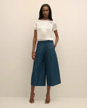 Brooks Brothers Lyocell-blend Stripe Wide-leg Culottes - Navy