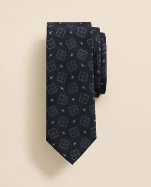 Brooks Brothers Silk Tossed Medallion Tie - Navy