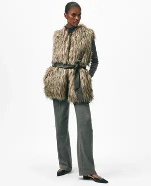 Brooks Brothers Belted Faux Fur Vest - Grey