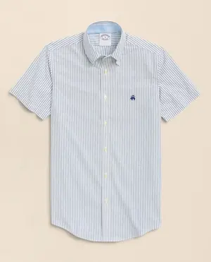 Brooks Brothers Stretch Non-iron Oxford Button-down Collar Short-sleeve Sport Shirt - Blue