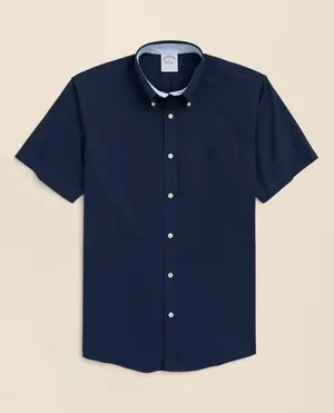 Brooks Brothers Stretch Non-iron Oxford Button-down Collar Short-sleeve Sport Shirt - Navy