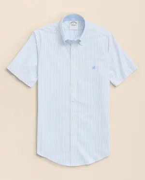 Brooks Brothers Stretch Non-iron Oxford Button-down Collar Short-sleeve Sport Shirt - Sodalite