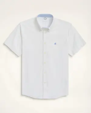 Brooks Brothers Stretch Non-iron Oxford Button-down Collar Short-sleeve Sport Shirt - White
