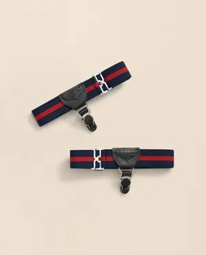 Brooks Brothers Elastic Sock Garters With Clip Closure - Navy/red