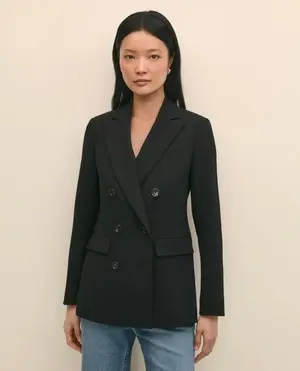 Brooks Brothers Double-breasted Peak Lapel Jacket In Fine Twill Stretch Crepe - Black