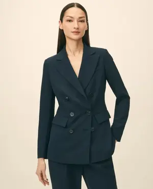 Brooks Brothers Double-breasted Peak Lapel Jacket In Fine Twill Stretch Crepe - Navy