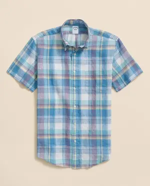 Brooks Brothers Irish Linen Polo Button Down Collar, Checked Short-sleeve Shirt | | Small