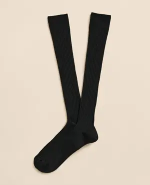 Brooks Brothers Merino Wool Blend Over-the-calf Ribbed Socks - Black