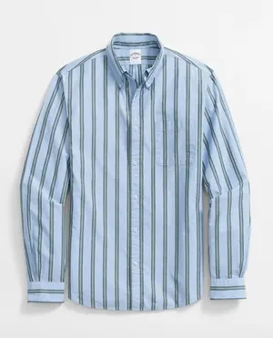 Brooks Brothers S Friday Shirt, Poplin Striped - Light Blue