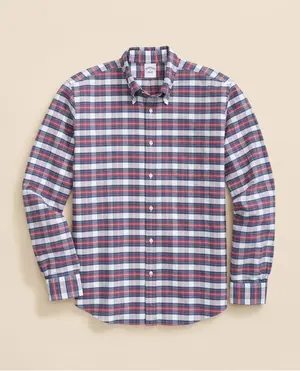 Brooks Brothers Friday Shirt, Oxford Tartan - Red