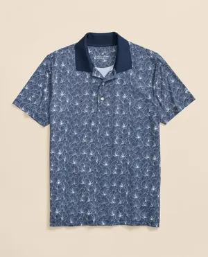 Brooks Brothers Performance Series Leaf Print Polo Shirt - Navy