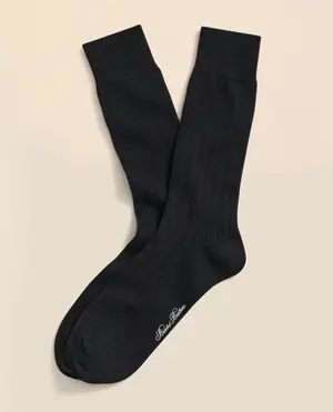 Brooks Brothers S Cotton Blend Ribbed Crew Socks - Black