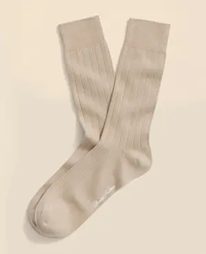 Brooks Brothers S Cotton Blend Ribbed Crew Socks - Khaki