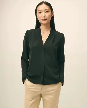 Brooks Brothers S Concealed-placket Blouse In Crepe - Black
