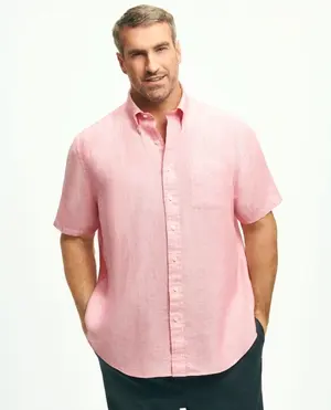 Brooks Brothers Big & Tall Sport Shirt, Short-sleeve Irish Linen - Red