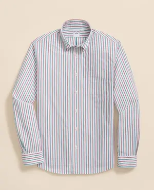 Brooks Brothers Friday Shirt, Poplin Holiday Stripe - Green