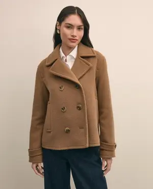 Brooks Brothers Wool Double-faced Cropped Peacoat | | Xl Camel
