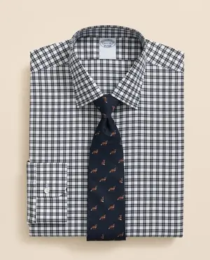 Brooks Brothers Explorer Collection Non-iron Twill Ainley Collar Check, Dress Shirt - Black
