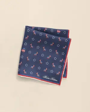 Brooks Brothers Donkey Motif Silk Pocket Square Tie - Navy