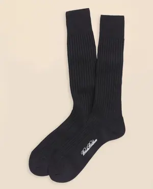 Brooks Brothers Egyptian Cotton Ribbed Crew Socks - Navy