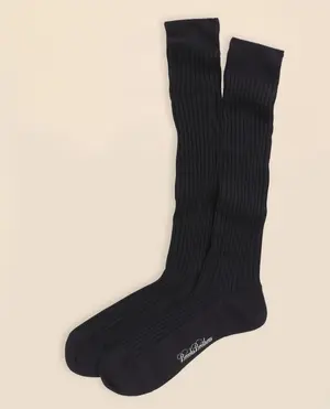 Brooks Brothers Merino Wool Ribbed Over-the-Calf Socks Navy