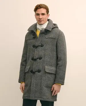 Brooks Brothers Wool Glen Plaid Duffle Coat - Black