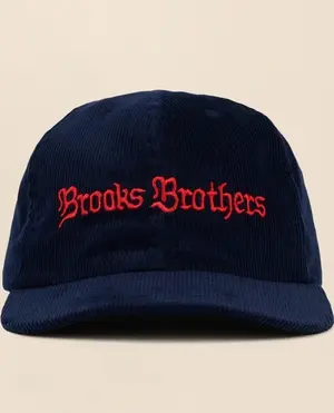 Brooks Brothers X Brain Dead Cotton, Corduroy & Leather Emblem Baseball Hat - Navy