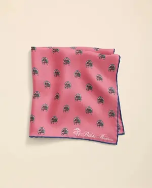 Brooks Brothers Silk Equestrian Motif Pocket Square Tie - Medium Pink