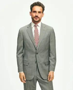 Brooks Brothers Traditional Fit 1818 Windowpane Suit In Wool - Grey