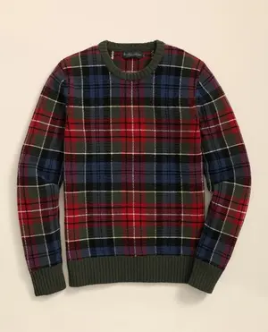 Brooks Brothers Merino Wool Archive Plaid Intarsia Sweater - Olive